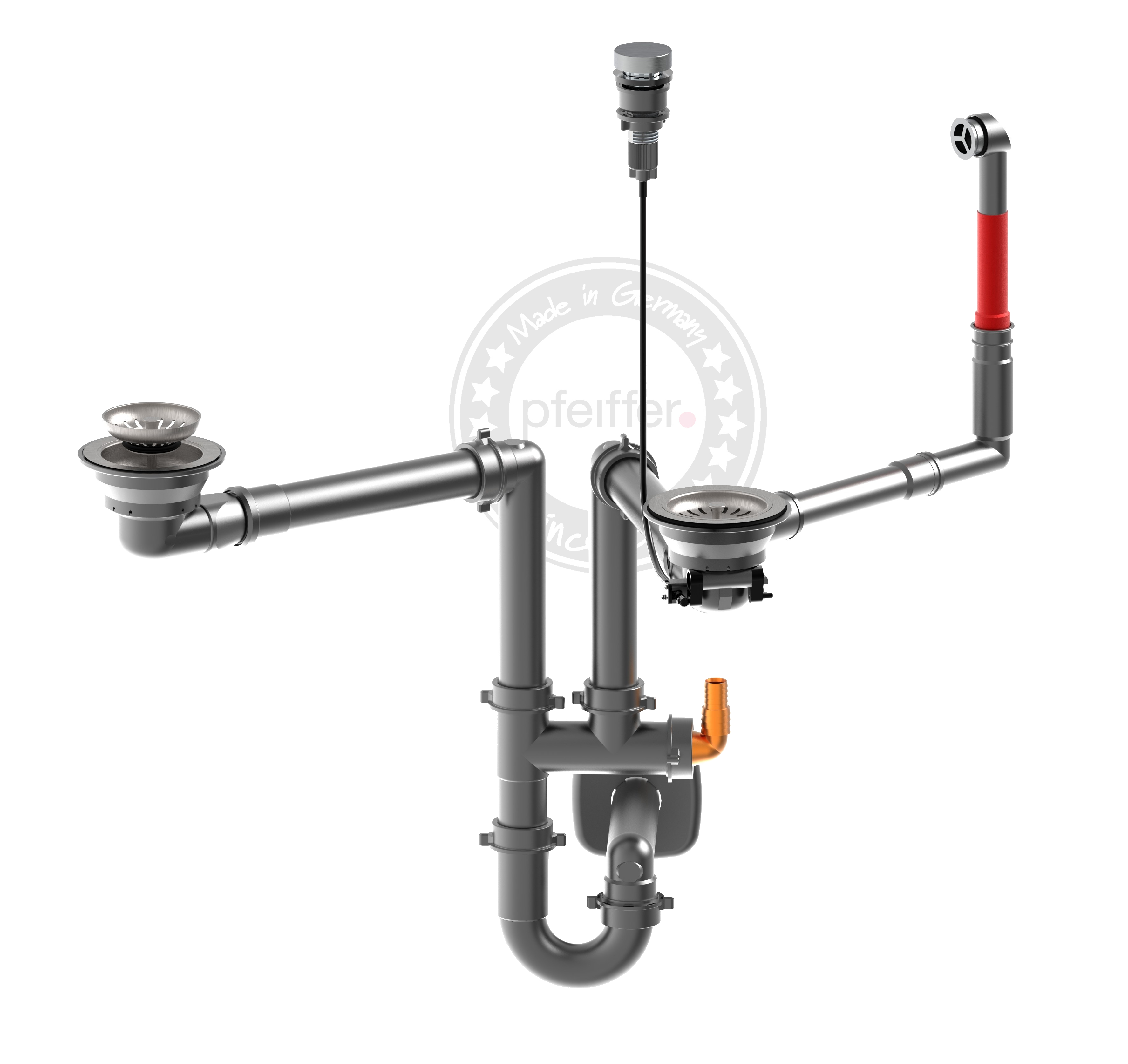 MIXA Ablaufgarnitur HD1, Farbe: 01 STEEL (Standard), passend für TWIN ...